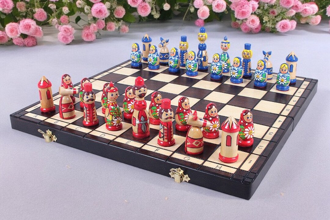Handmade Soviet Chess Set, Vintage Russian Dolls Design Chess Boards ...