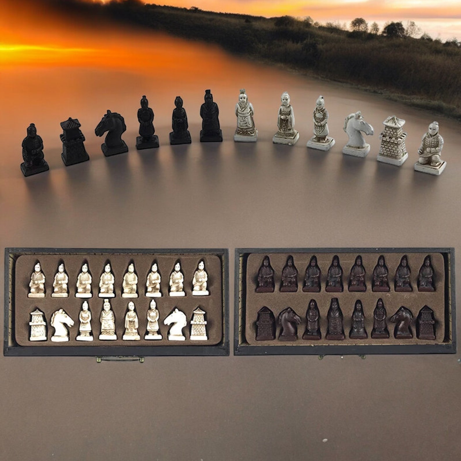 Vintage Oriental Warriors Chess Set, Handcrafted Resin Chess Pieces ...