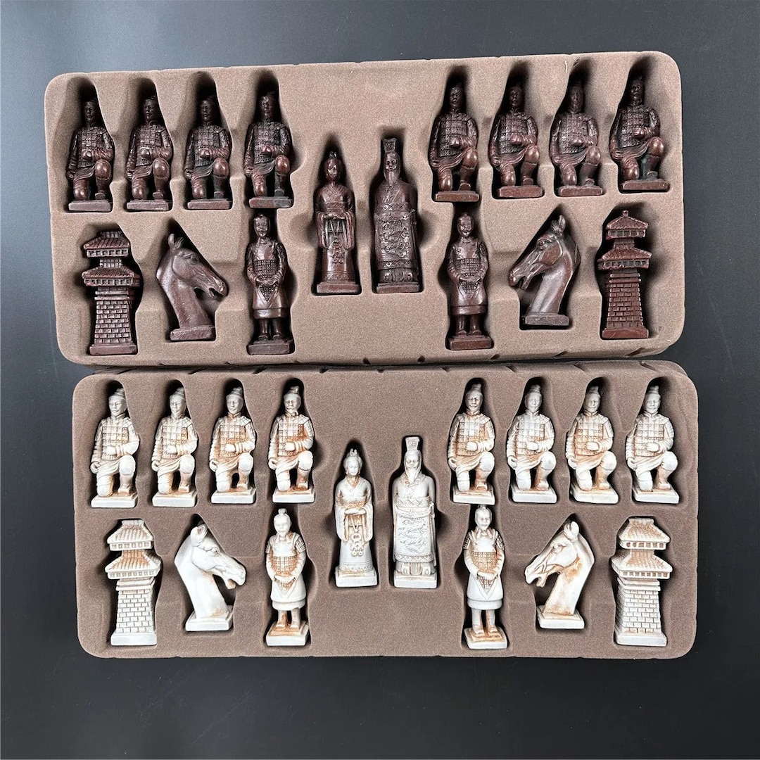 Large Antique Chinese Chess Set, 3D Terracotta Army Resin Pieces ...