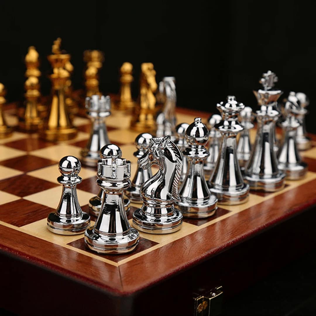 Handmade Metal Medieval Chess Set With Wooden Board, Premium Large ...