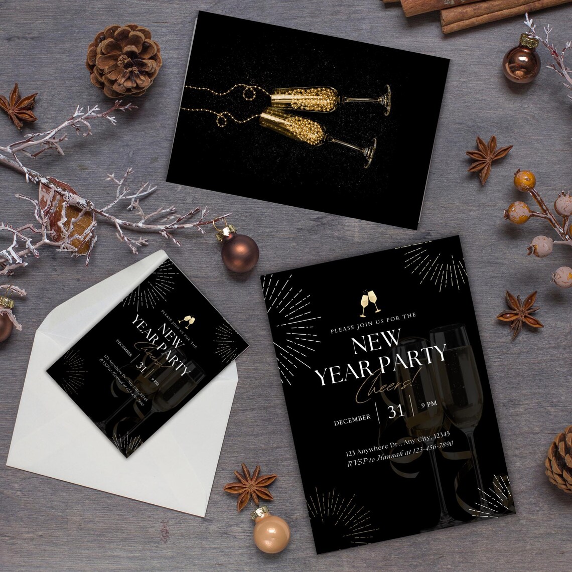 2025 New Years Party Invitation Template, NYE New Year's, Invitation ...