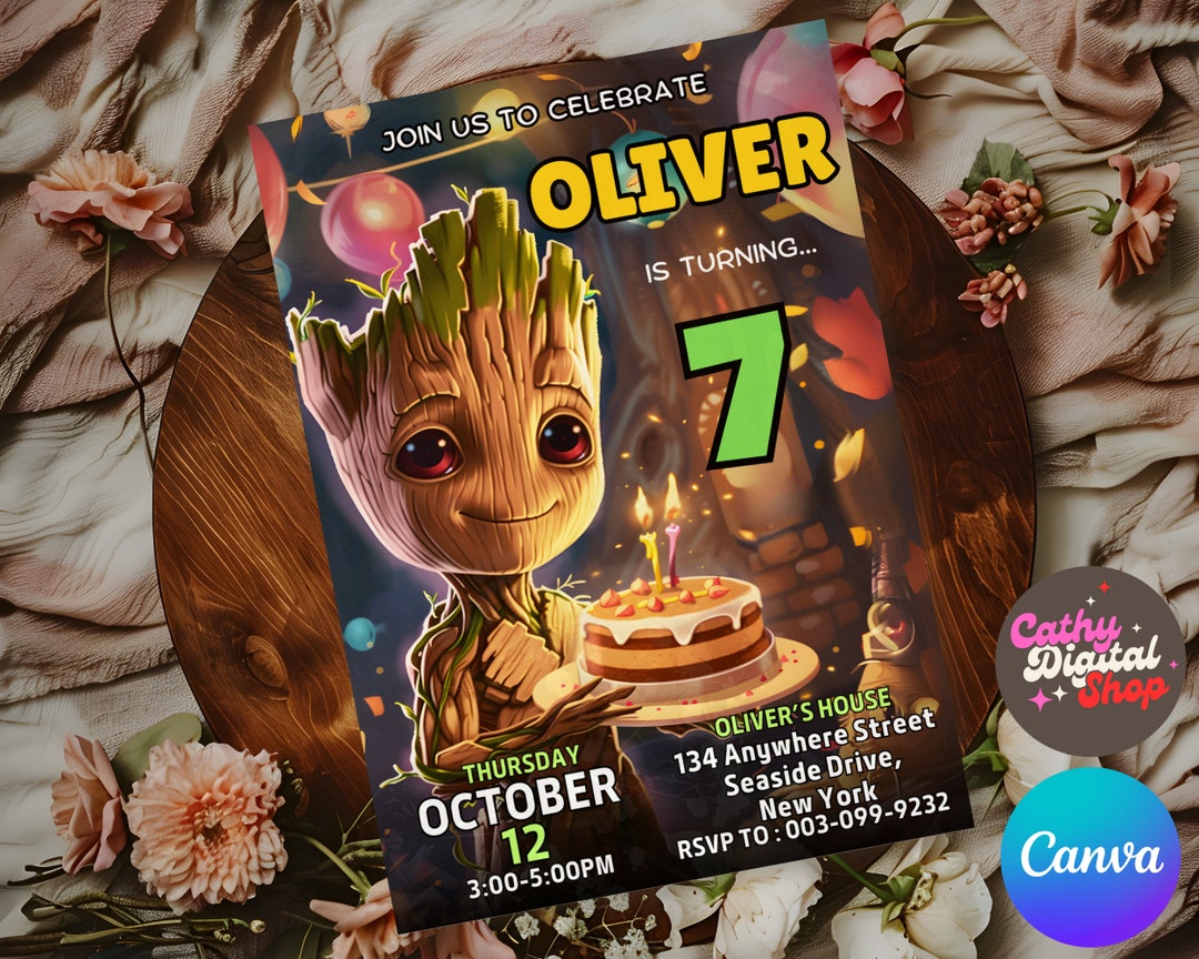 Groot Birthday Invitation Template, Editable Groot Birthday Invitation ...