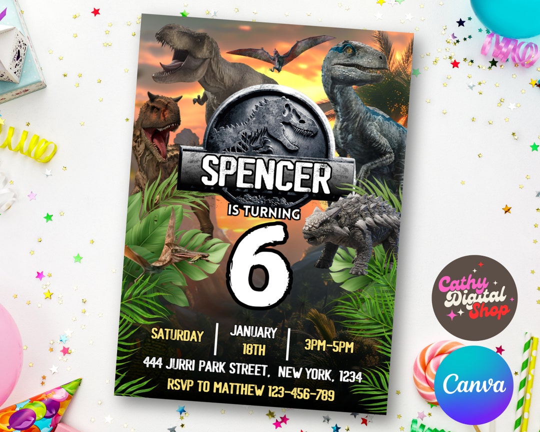 Invitación de cumpleaños de World Dinosaur Park, invitación para niños ...