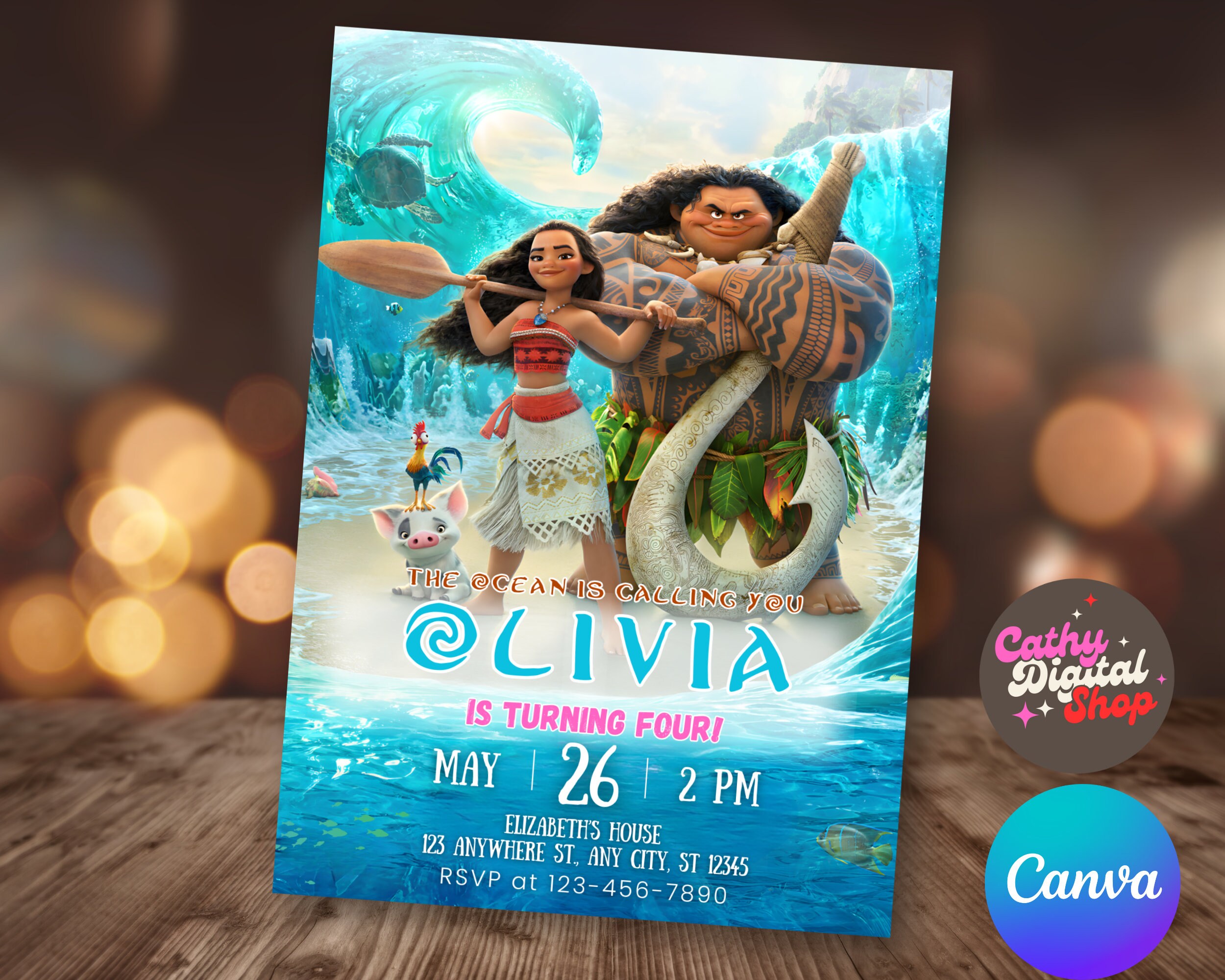 Invitación de cumpleaños de Moana, invitación de cumpleaños de Moana ...