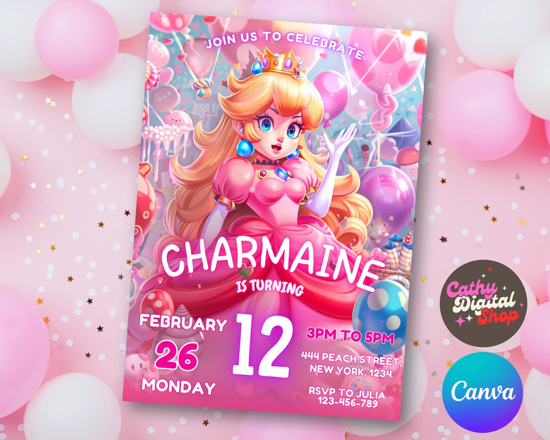 Invitación de la princesa Peach Invitación de cumpleaños de la princesa ...