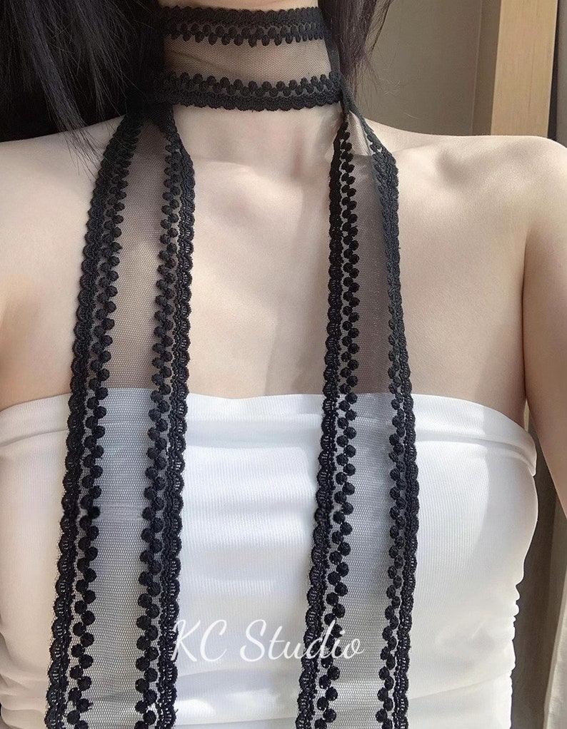 New Black Lace Narrow Women Neck Tie, Decorative Neck Scarf ...
