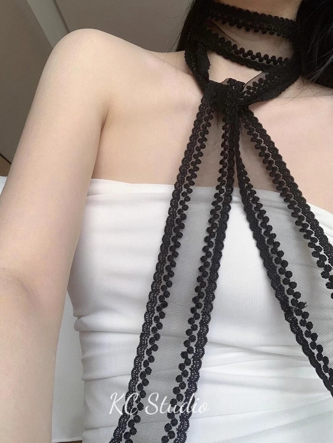 New Black Lace Narrow Women Neck Tie, Decorative Neck Scarf ...
