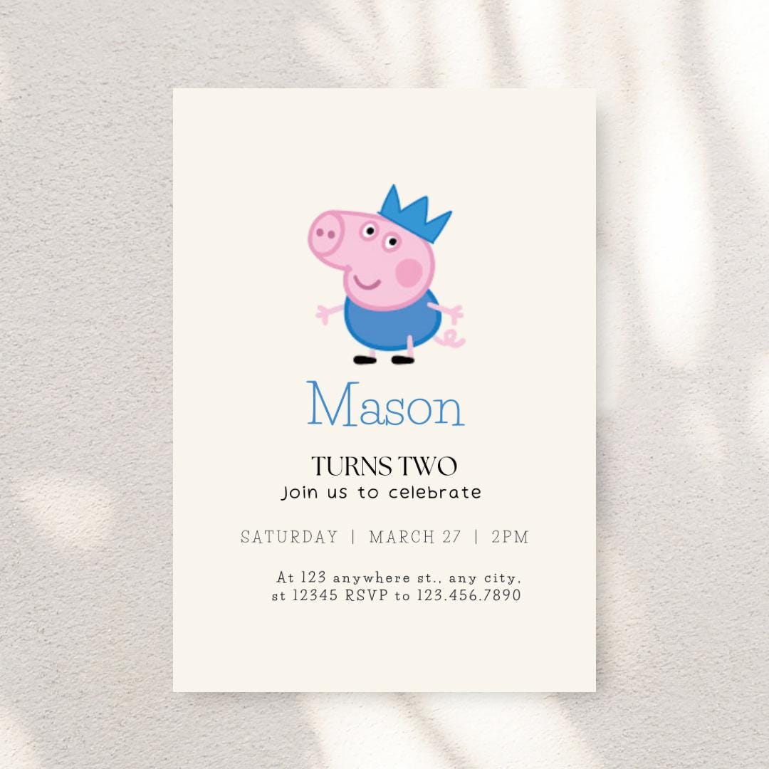 George Pig Party Invitation Peppa Pig Invitation George and Peppa Pig ...