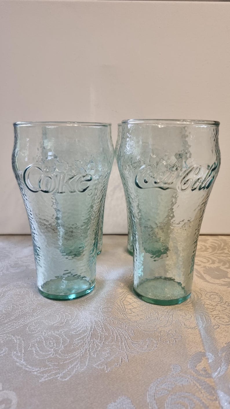 4 Vintage Glasess 16 Oz Coca-cola Glass Pebbled Dimpled Textured Green ...