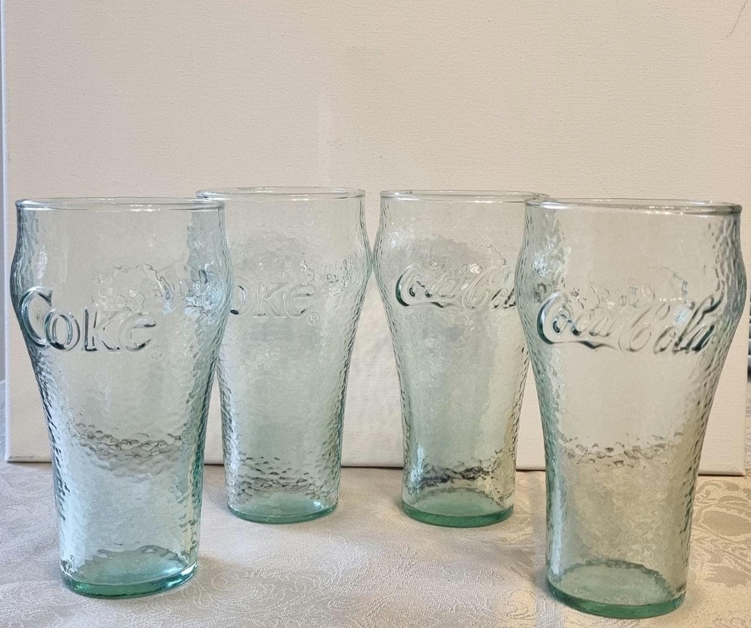 4 Vintage Glasess 16 Oz Coca-cola Glass Pebbled Dimpled Textured Green ...