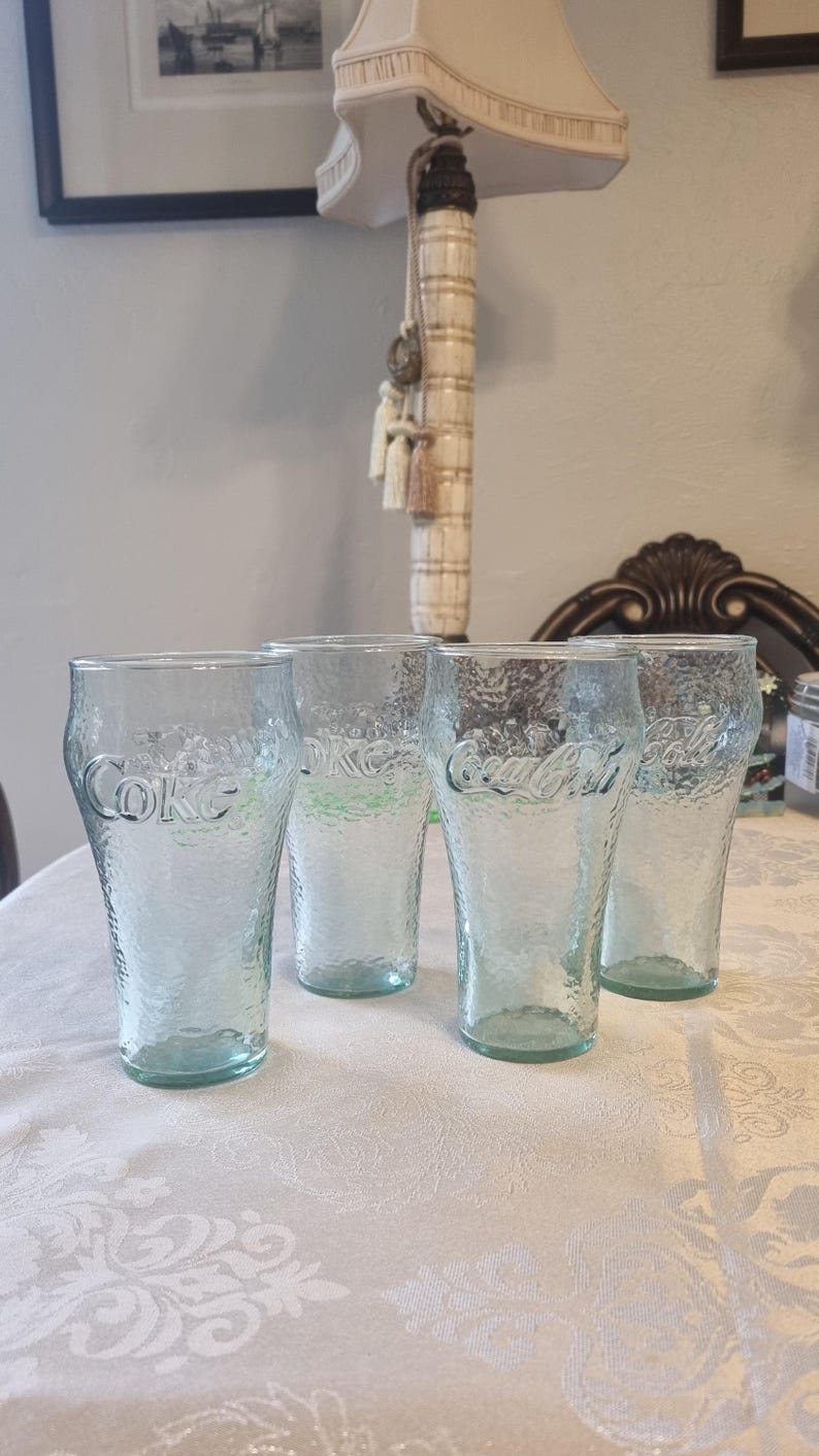 4 Vintage Glasess 16 Oz Coca-cola Glass Pebbled Dimpled Textured Green ...