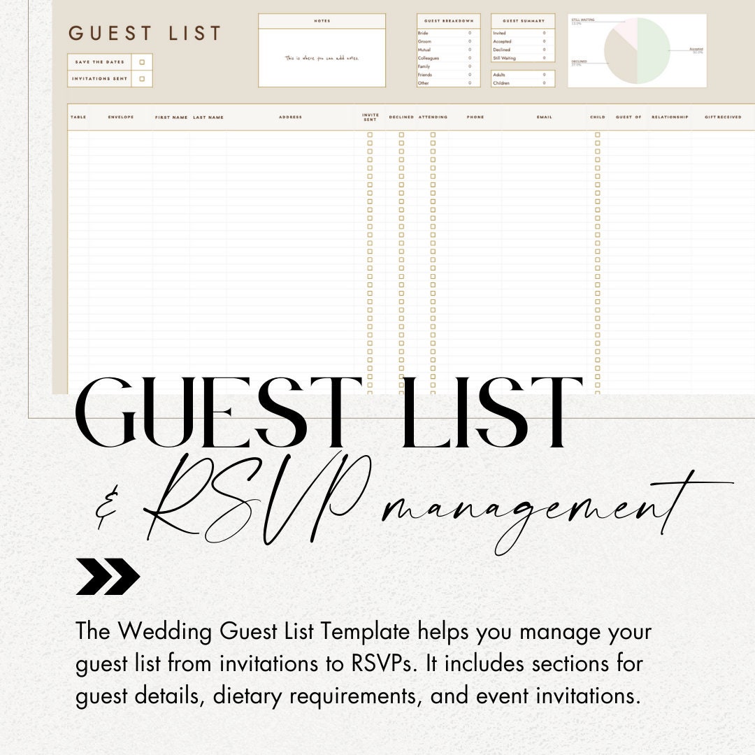 Wedding Guest List & RSVP Tracker | Google Sheets | Microsoft Excel - Etsy