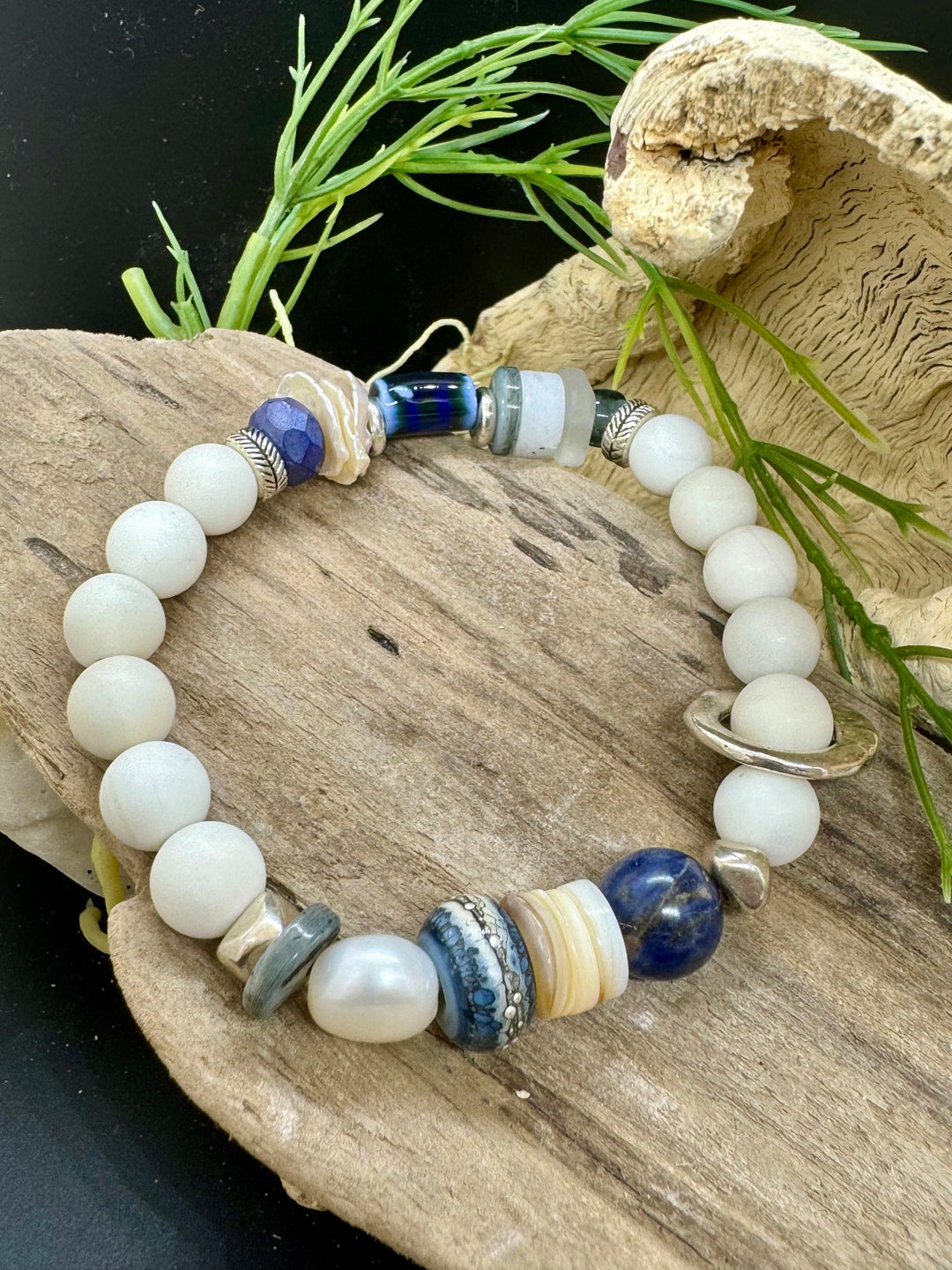 Azure Dreams Beaded Bracelet by JP Designs – White Agate, Lapis Lazuli ...