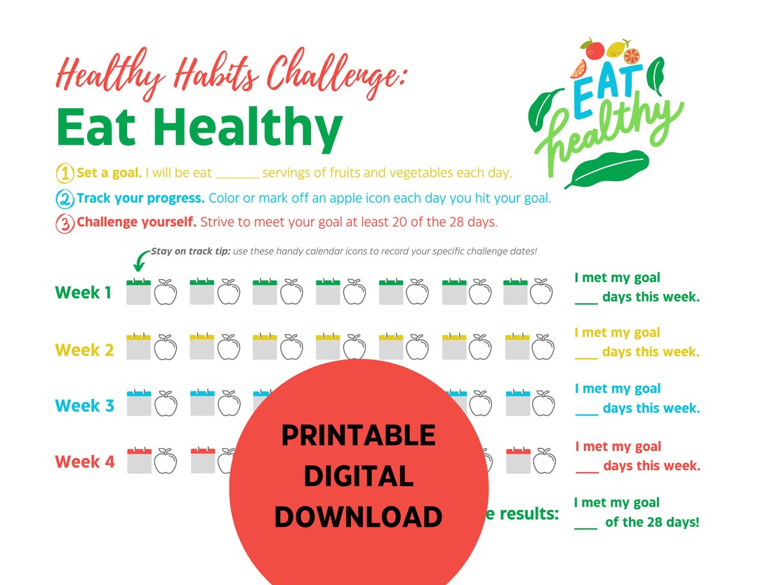 Eat Healthy - Fruit and Vegetable Challenge - 28 Day Healthy Habits ...
