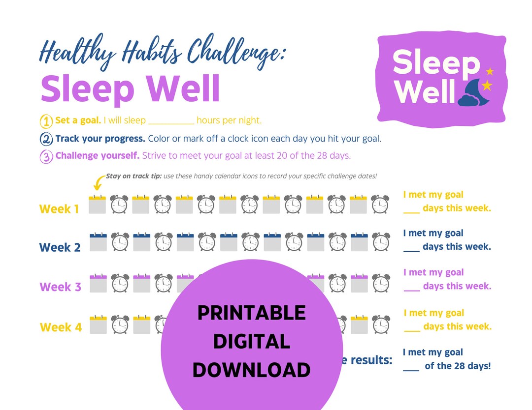 Sleep Well - 28 Day Healthy Habits Personal Tracking Form - Etsy