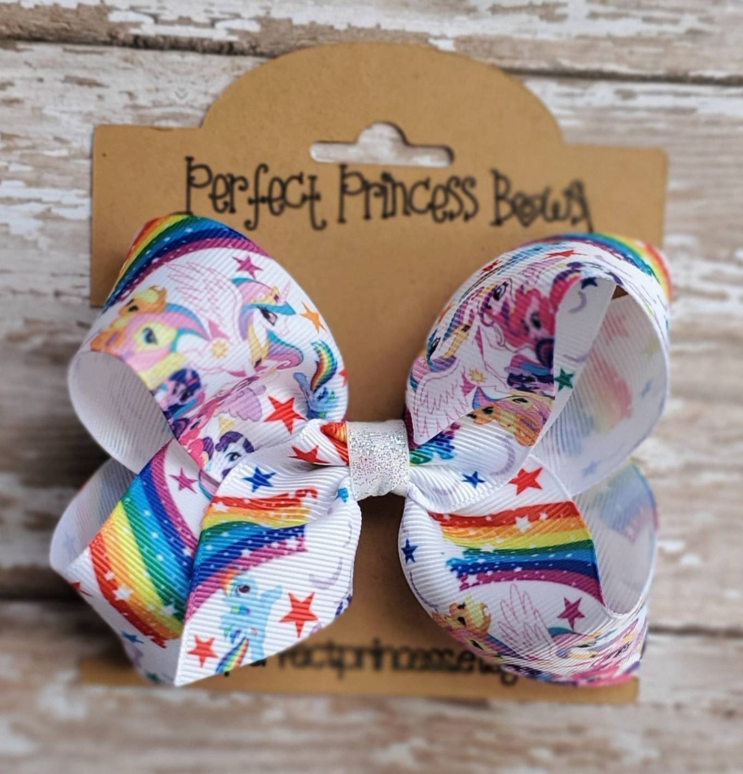My Little Pony Print Medium 4 Inch Rainbow Grosgrain Ribbon Hair Bow - Etsy