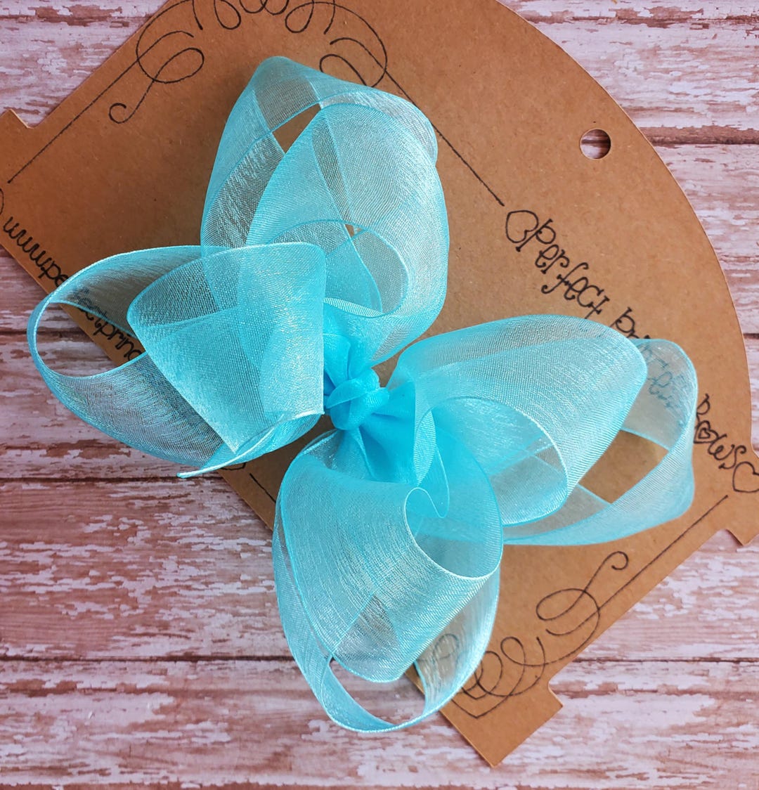 Large Double Layer Boutique Loopy Style Organza Hair Bow in Robin's Egg ...