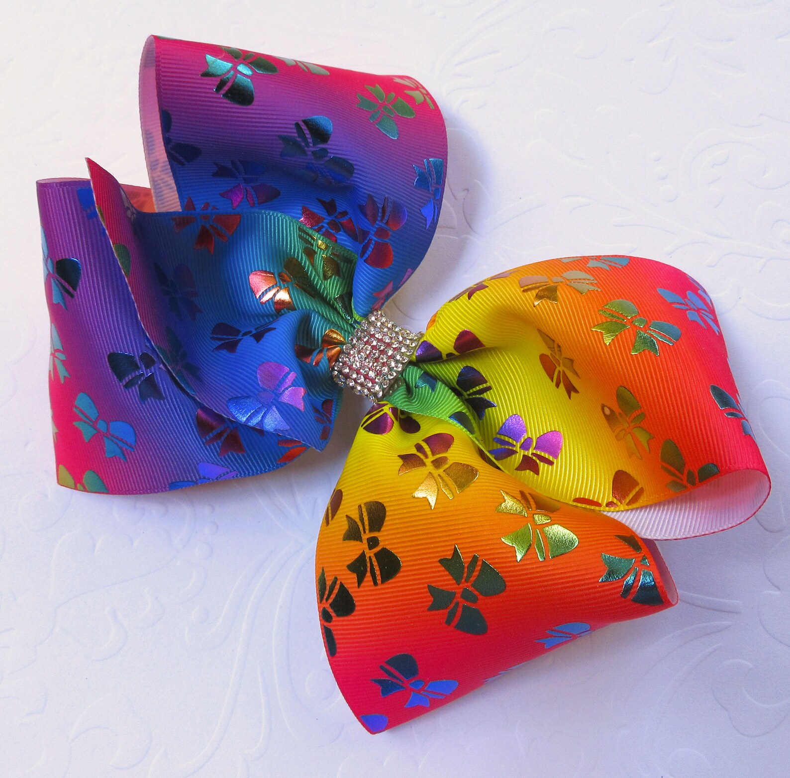 Large 6 inch Ombre Rainbow with Shiny Foil Bows Grosgrain | Etsy