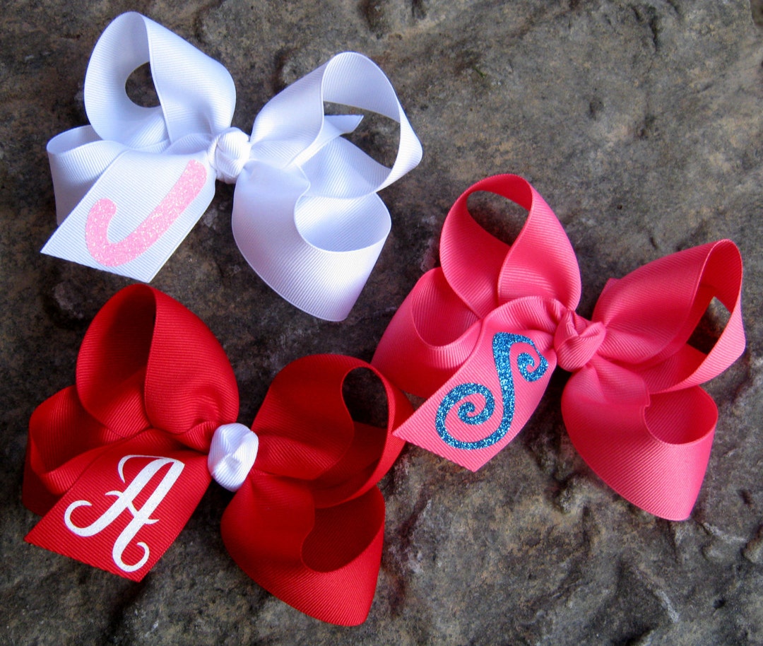 Custom GLITTER INITIAL Monogram Large Loopy Style Grosgrain Hair Bow ...