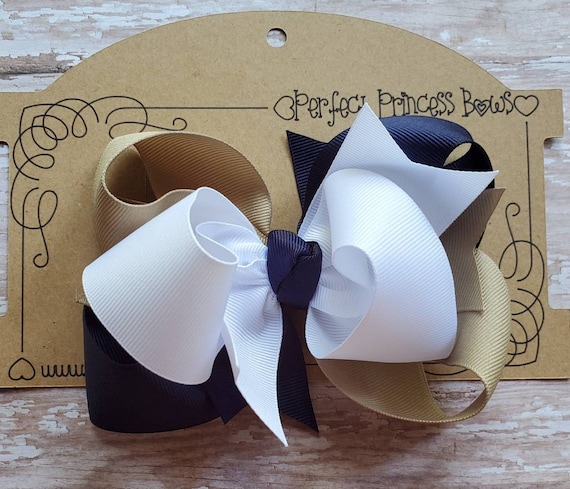 Large Boutique 5 Inch Triple Loop Hair Bow in Navy Blue | Etsy