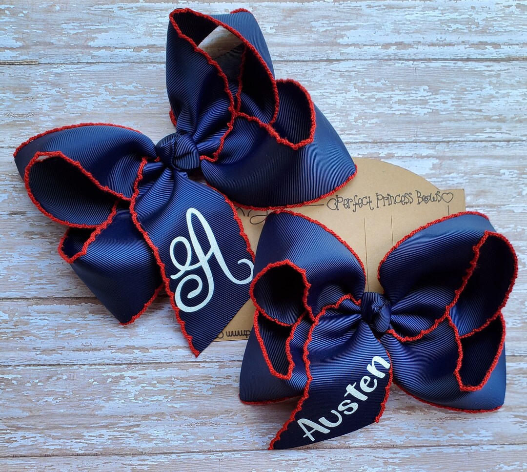 Custom Navy Blue With Red Moon Stitch and White Glitter Initial or Name ...