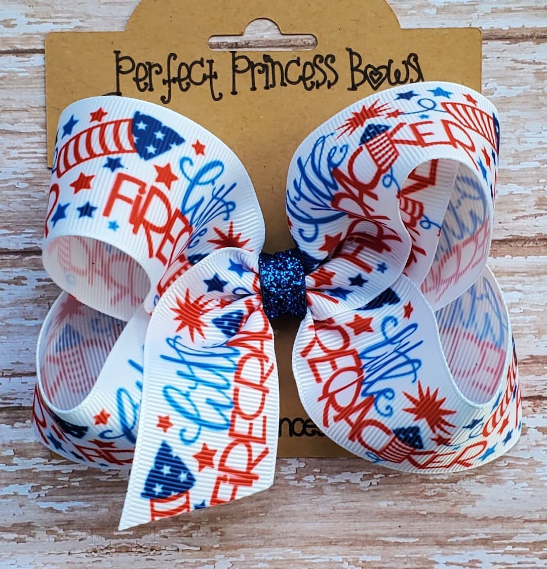 Med. 4 Inch Lil Firecracker 4th of July Patriotic Grosgrain Ribbon Hair ...