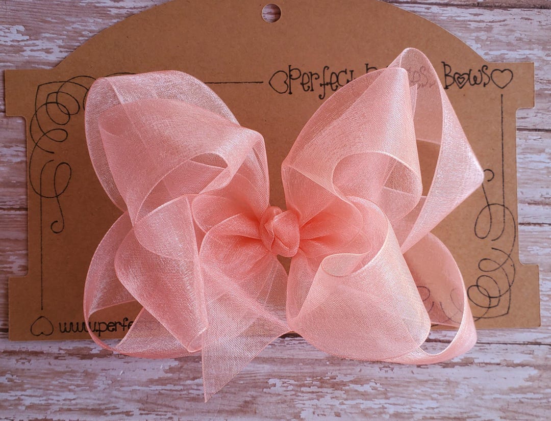 Large Double Layer Boutique Loopy Style Organza Hair Bow in Peachy ...