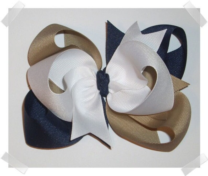 Large Boutique 5 Inch Triple Loop Hair Bow in Navy Blue | Etsy