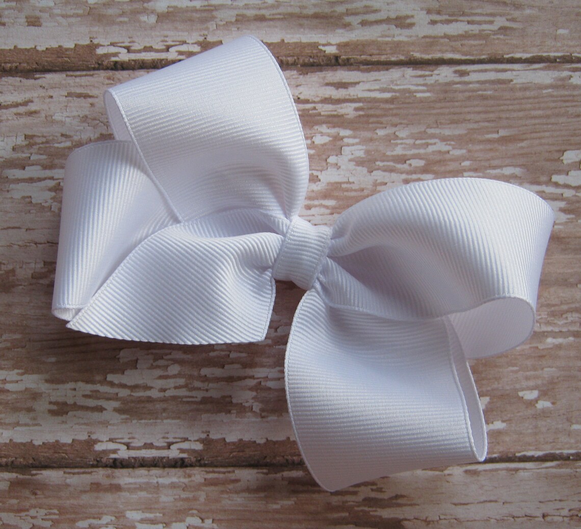 Medium 4 Inch Classic Style Grosgrain Hair Bow in White Great - Etsy