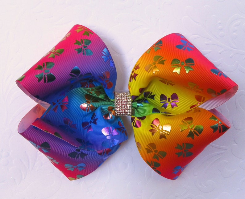 Large 6 Inch Ombre Rainbow With Shiny Foil Bows Grosgrain - Etsy