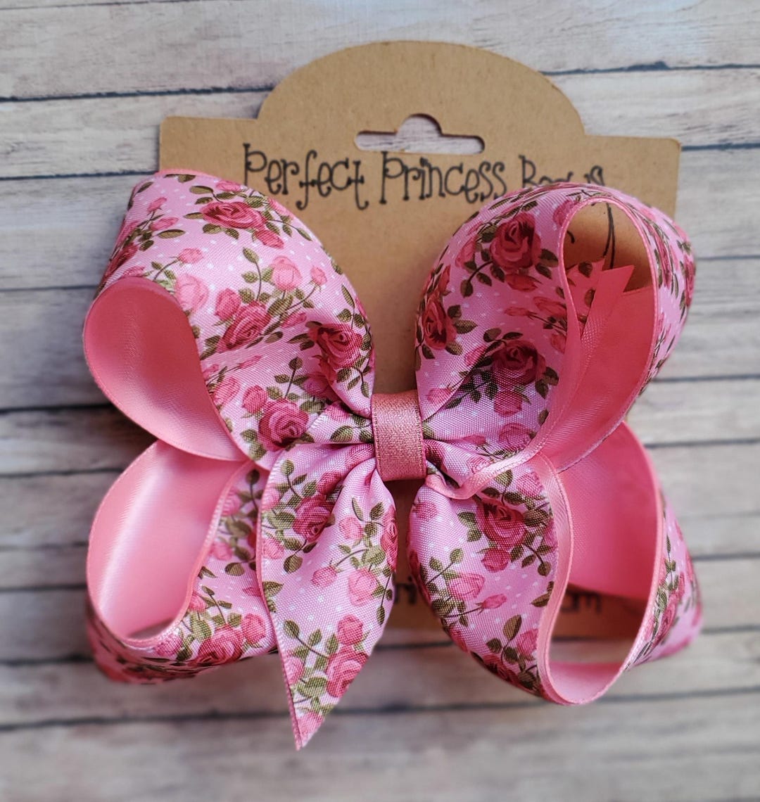 Med. 4 Inch Pink Roses Double Faced Satin Hair Bow in Shades of Pink - Etsy