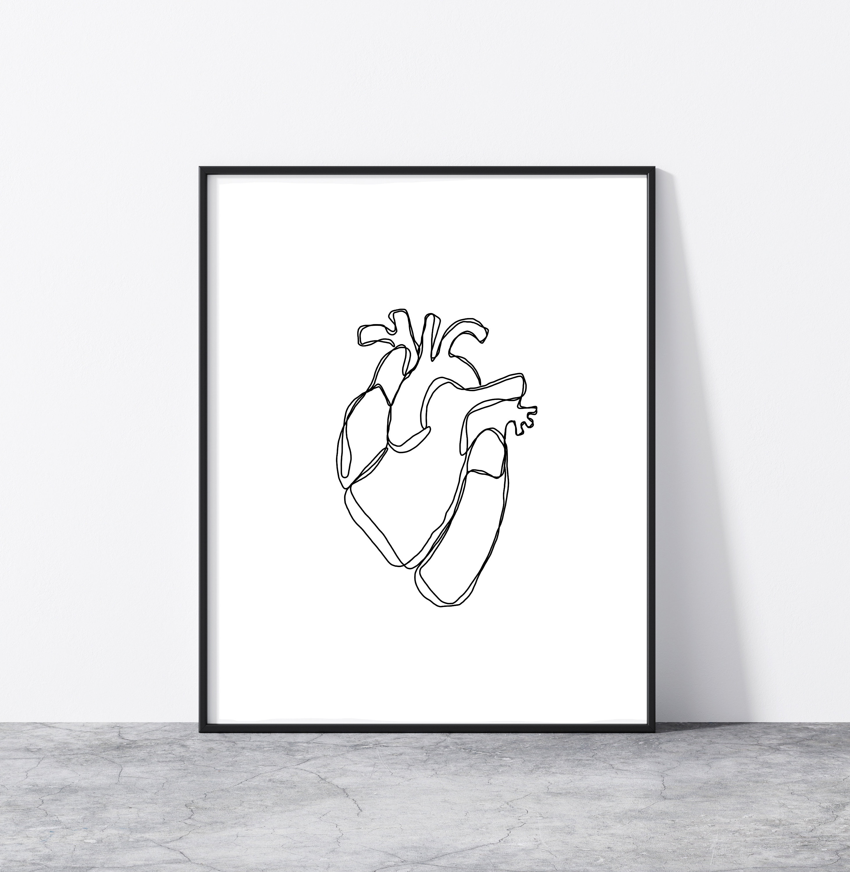Anatomical Heart Line Drawing Art Print Anatomy Cardiac Minimalist Line ...
