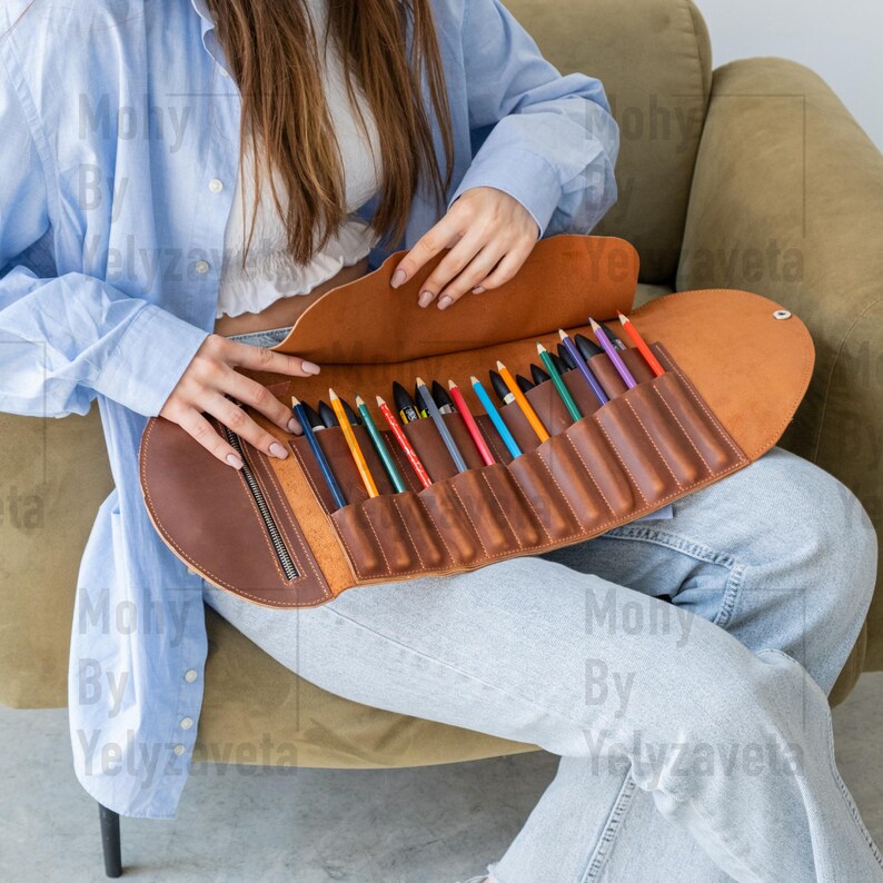 Custom Leather Pencil Roll, Artist Tool Roll, Leather Paint Brush Roll ...