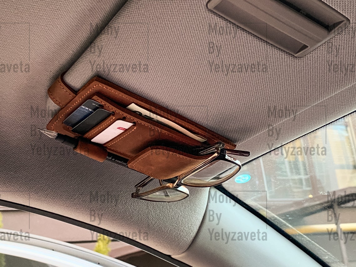Leather Car Visor Organizer, Car Document Holder, Car Sun Visor ...