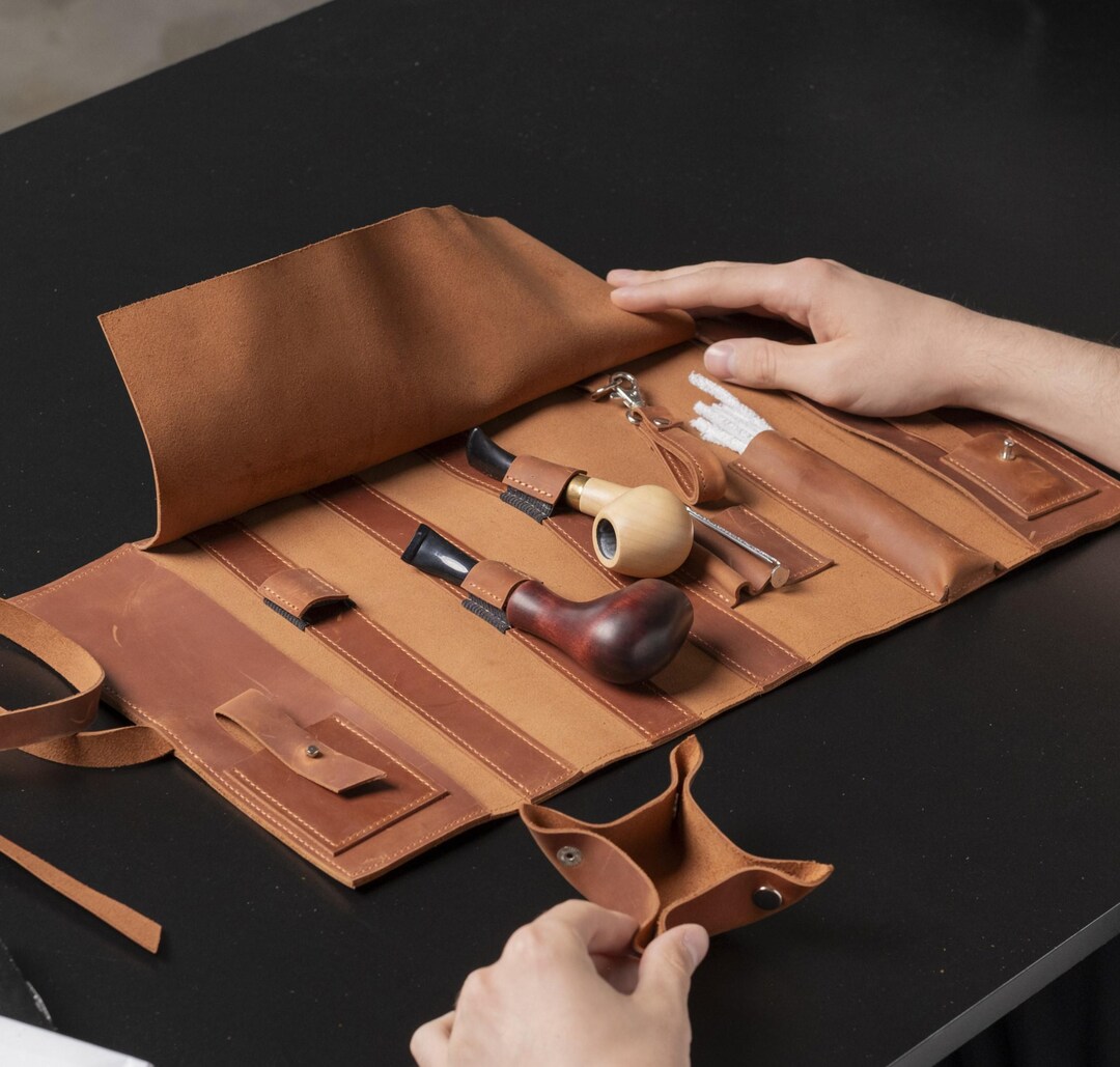 Personalized Leather Pipe Roll, Leather Pipes Bag Roll, Tobacco Pipes ...