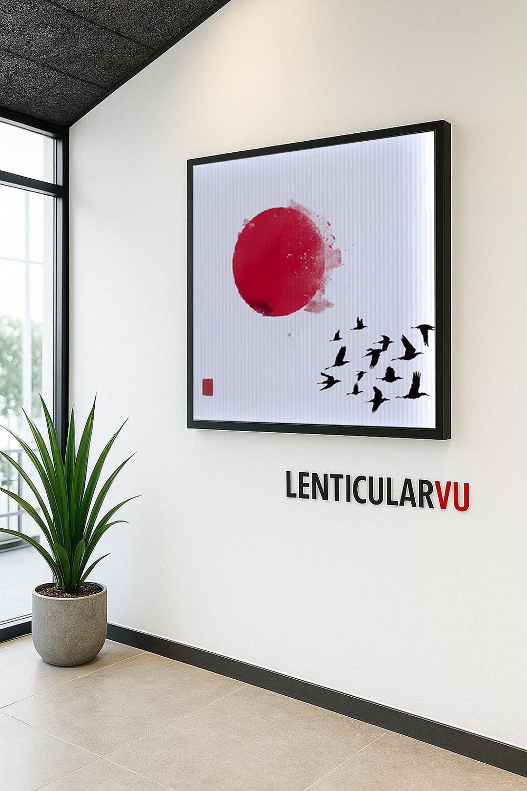 Lenticular Red Sun Wall Art: Kinetic Japandi Decor - Etsy