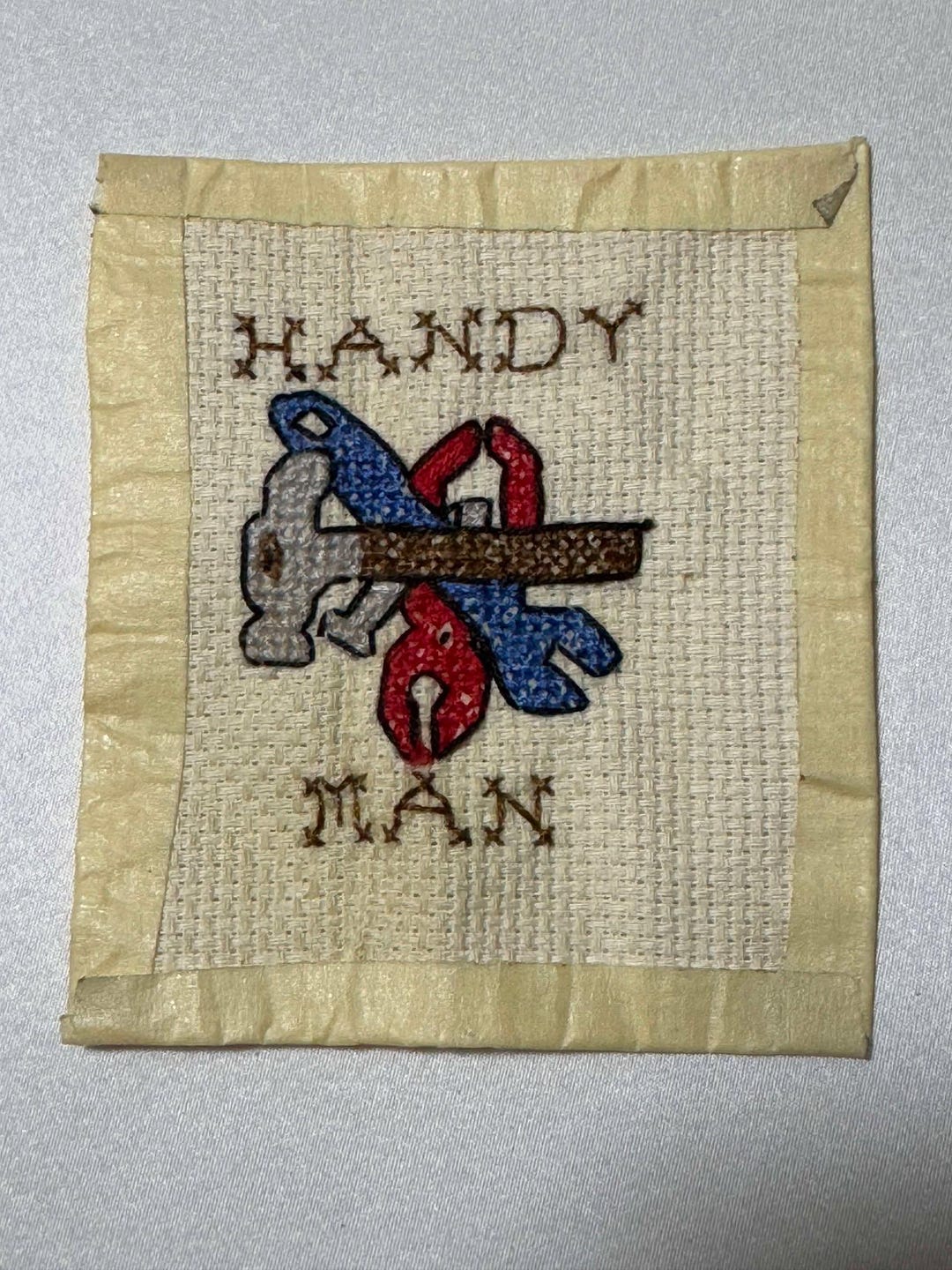 Vintage Finished Mini Cross Stitch - Handy Man Valentine's 3.25"x3.75 ...