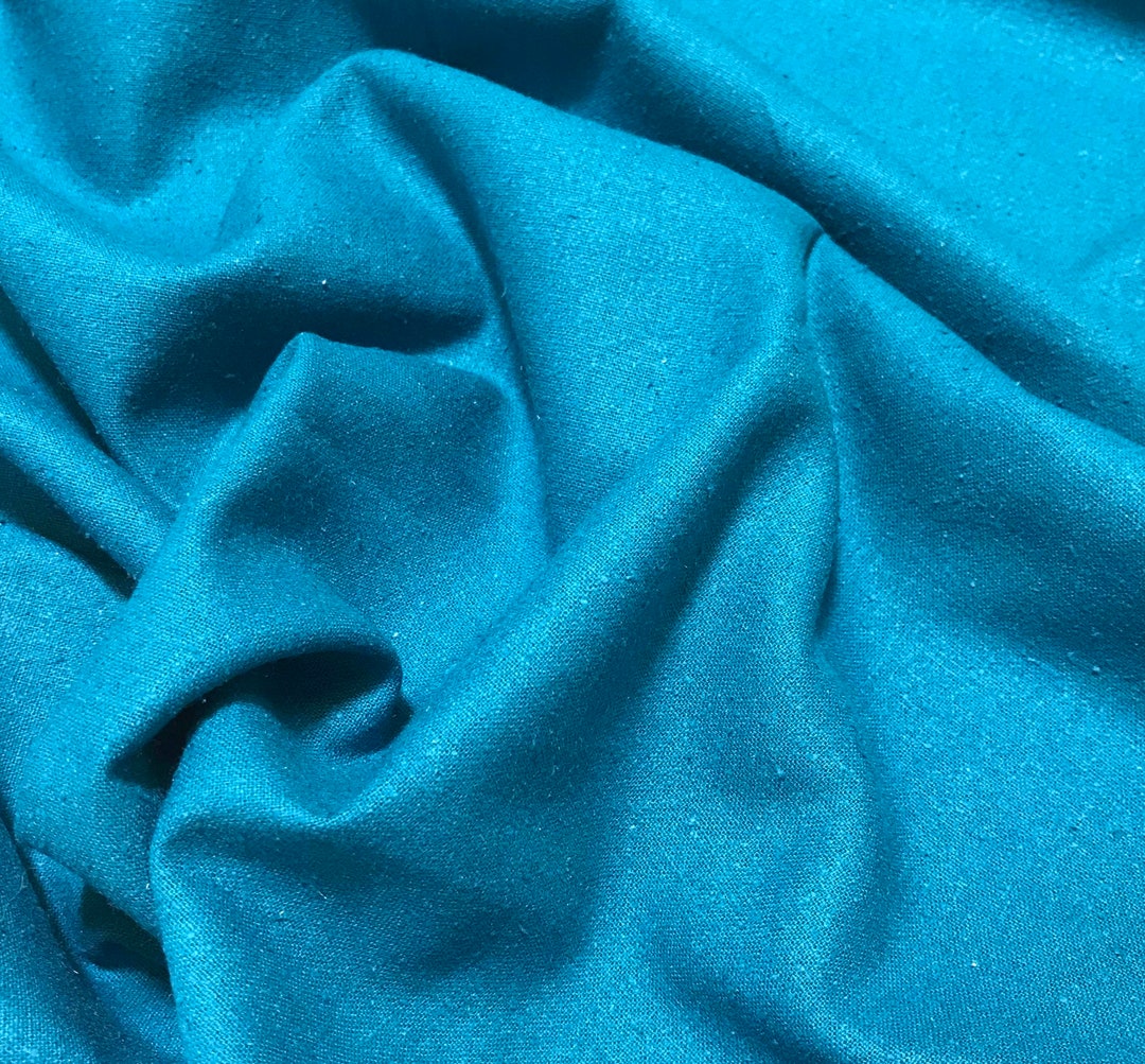 TEAL BLUE Raw Silk NOIL Fabric - Etsy