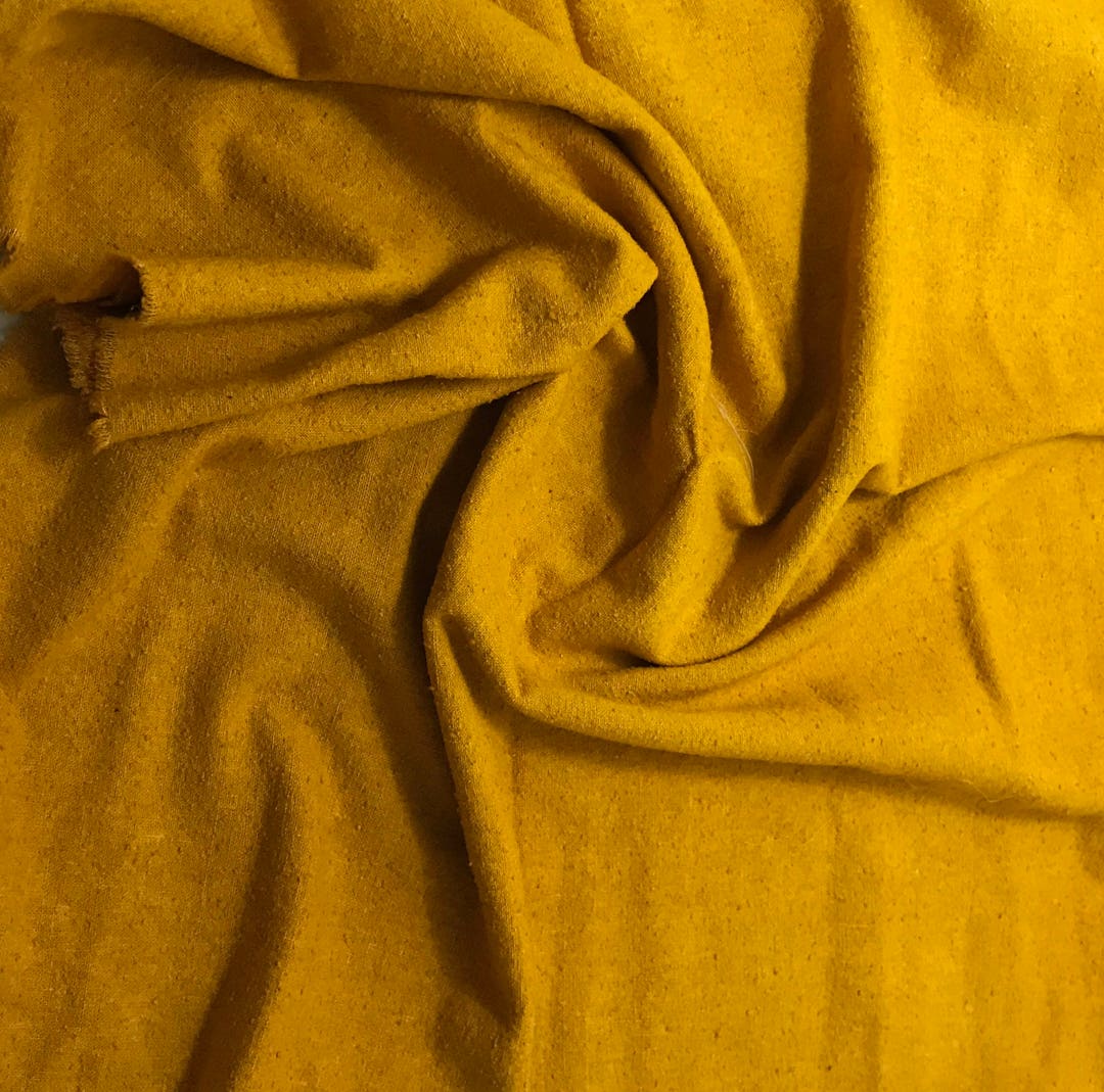 Hand Dyed Honey Mustard Raw Silk Noil Fabric - 45