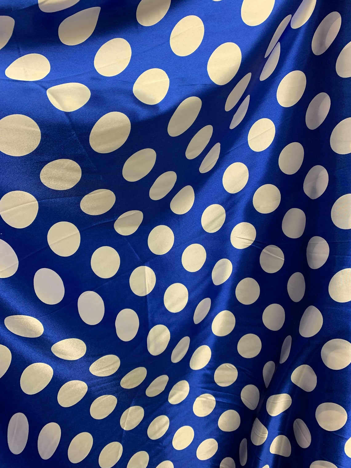 White on Blue Polka Dots - Faux Silk Charmeuse Satin Fabric - Etsy