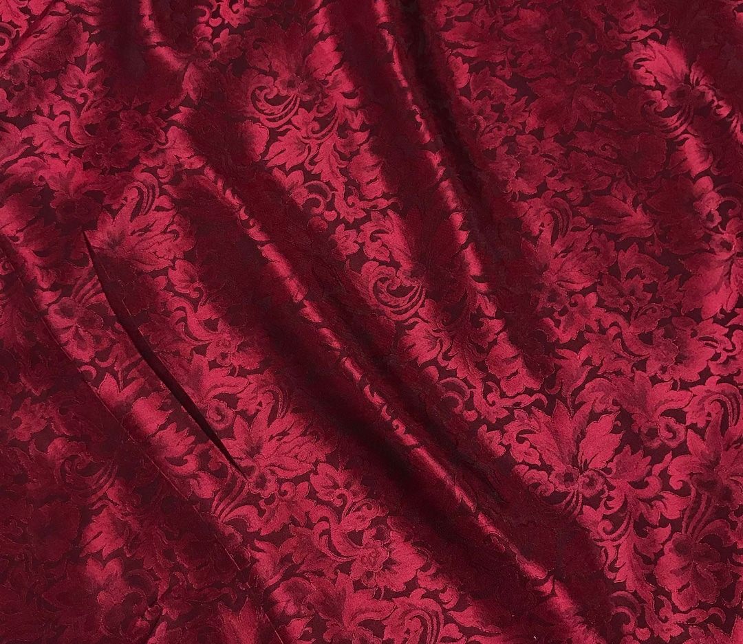 Burgundy Red Baroque Scroll - Silk Jacquard Fabric - Etsy
