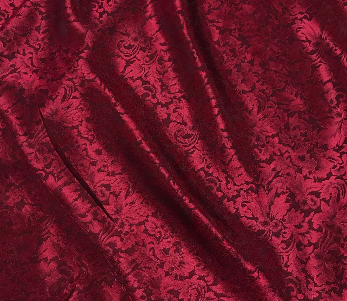 Burgundy Red Baroque Scroll - Silk Jacquard Fabric - Etsy