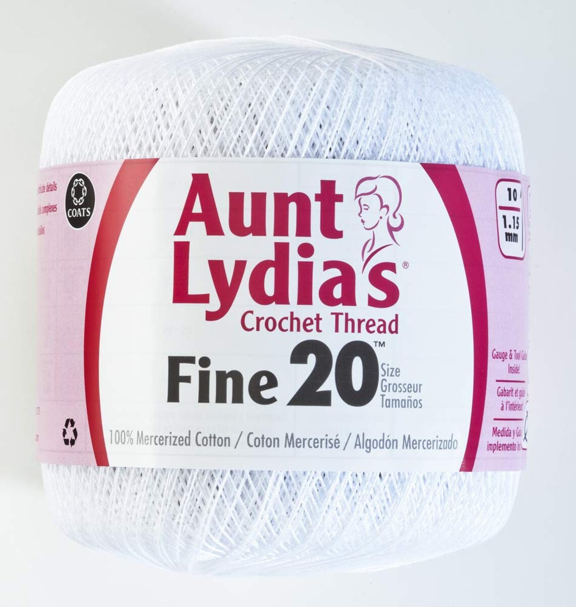 Coats Aunt Lydia's Crochet Cotton Thread Size 20 Fine, White (181-201 ...