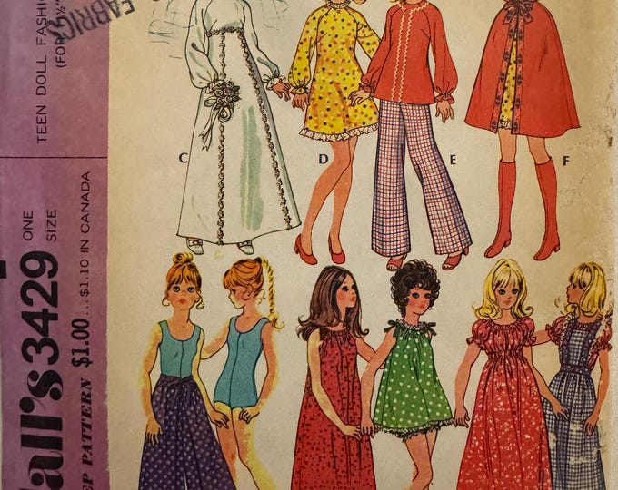 1972 Mccall's 3429 Barbie Doll 11.5" Clothing Wedding Gown Dress Pants ...