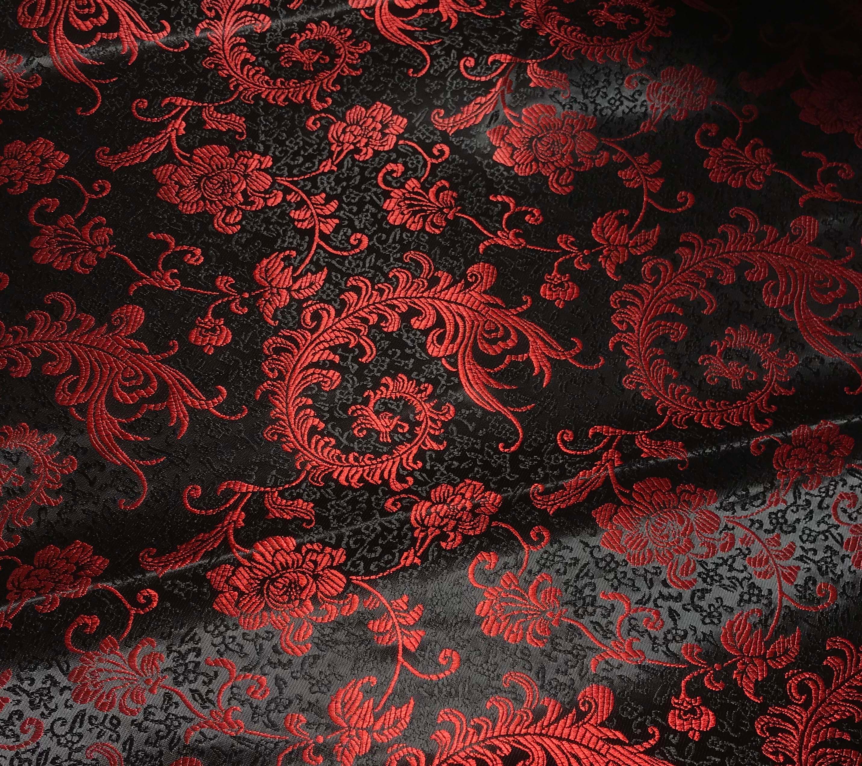 Red Black Brocade Fabric 60” Width Sold By The Yard Dyeing & Batik ...