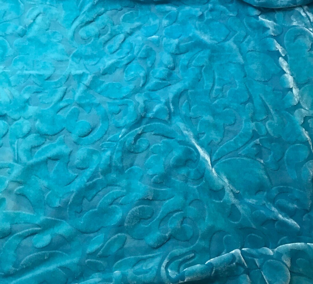 TURQUOISE SCROLL - Hand Dyed Burnout Silk Velvet - Etsy