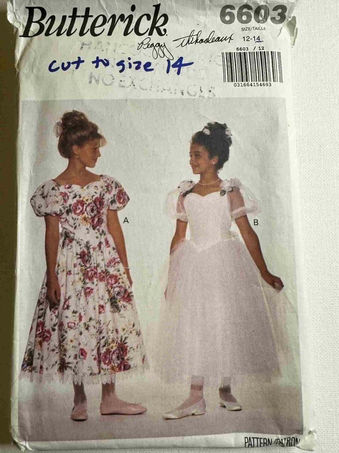 1993 Butterick Girls Formal/ Flower Girl Dress. Pattern # 6603 Size: 12 ...