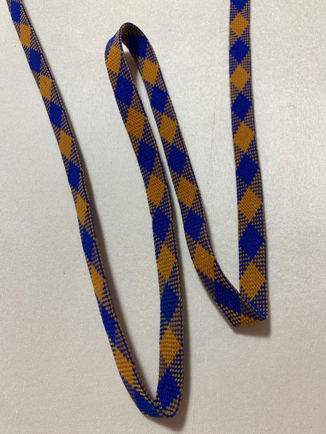 Vintage Caramel & Blue Plaid Groovy Bias Woven Ribbon Trim 3/8" Wide -4 ...
