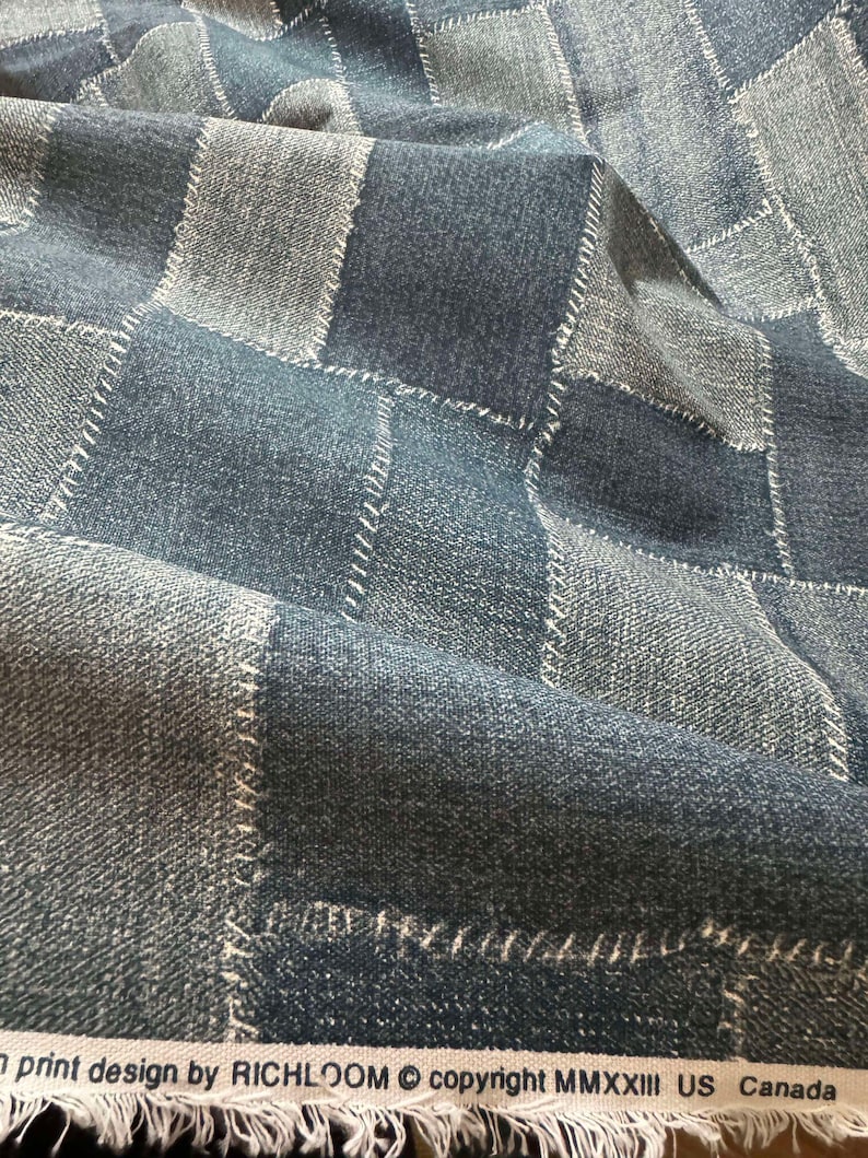 Blue Denim Patchwork Print - Richloom Cotton Canvas Fabric - Etsy