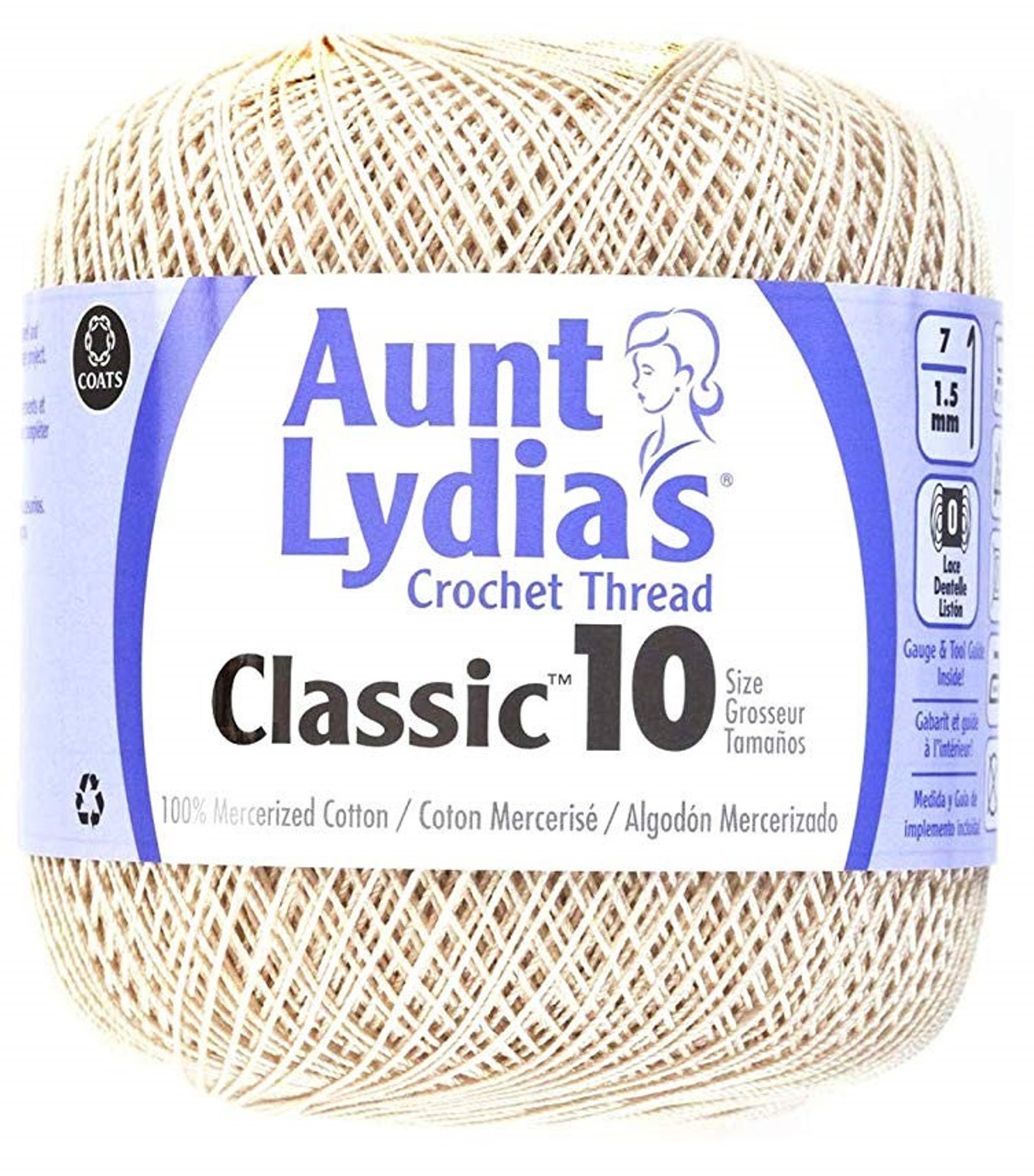 Coats Aunt Lydia's Crochet Cotton Thread Classic Size 10, Natural (154 ...